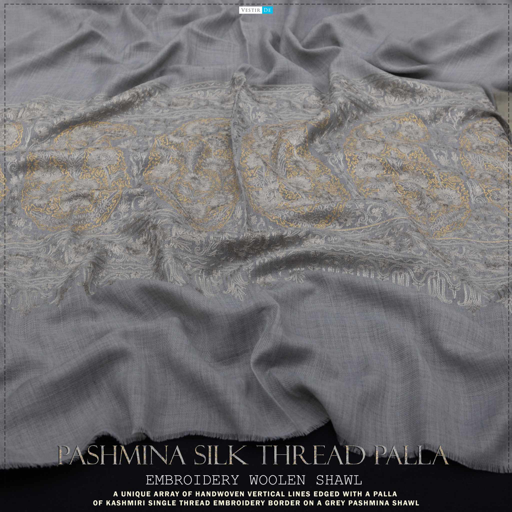 Pashmina Silk Thread Palla Embroidery Woolen Shawl – Vestir De